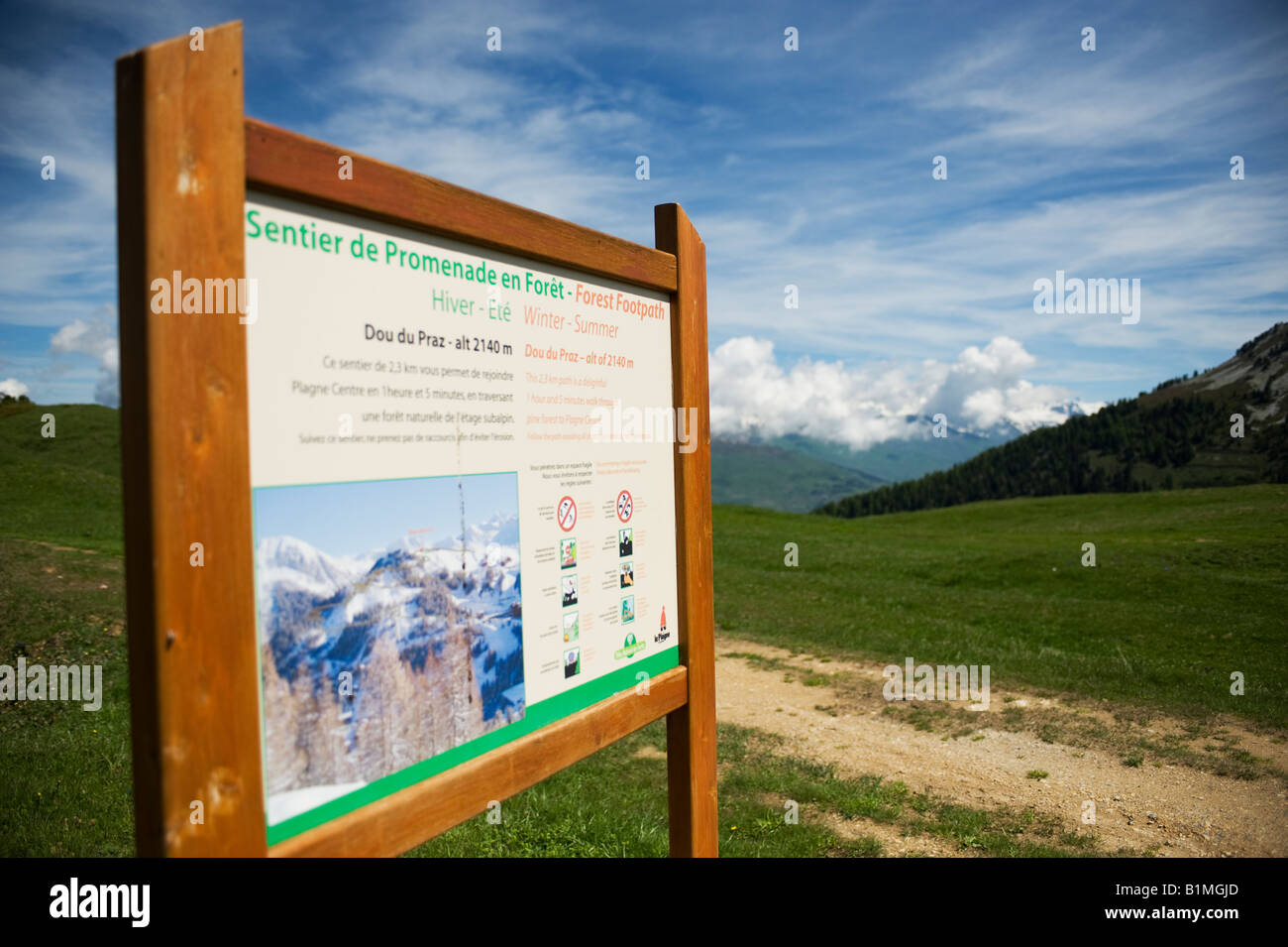 forest footpath signpost french alps Stock Photo - Alamy