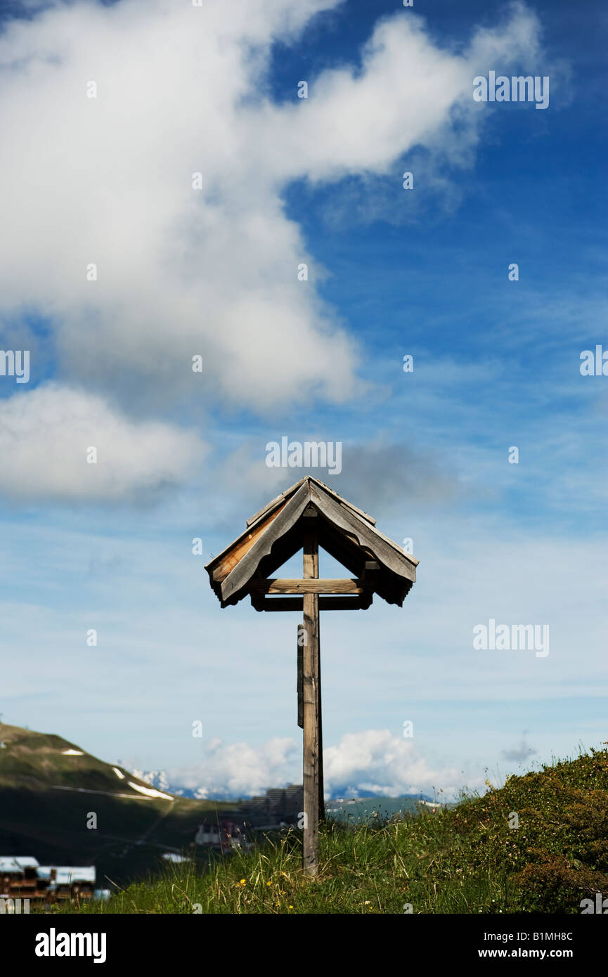 wooden signpost with canopy on hillside Stock Photo - Alamy