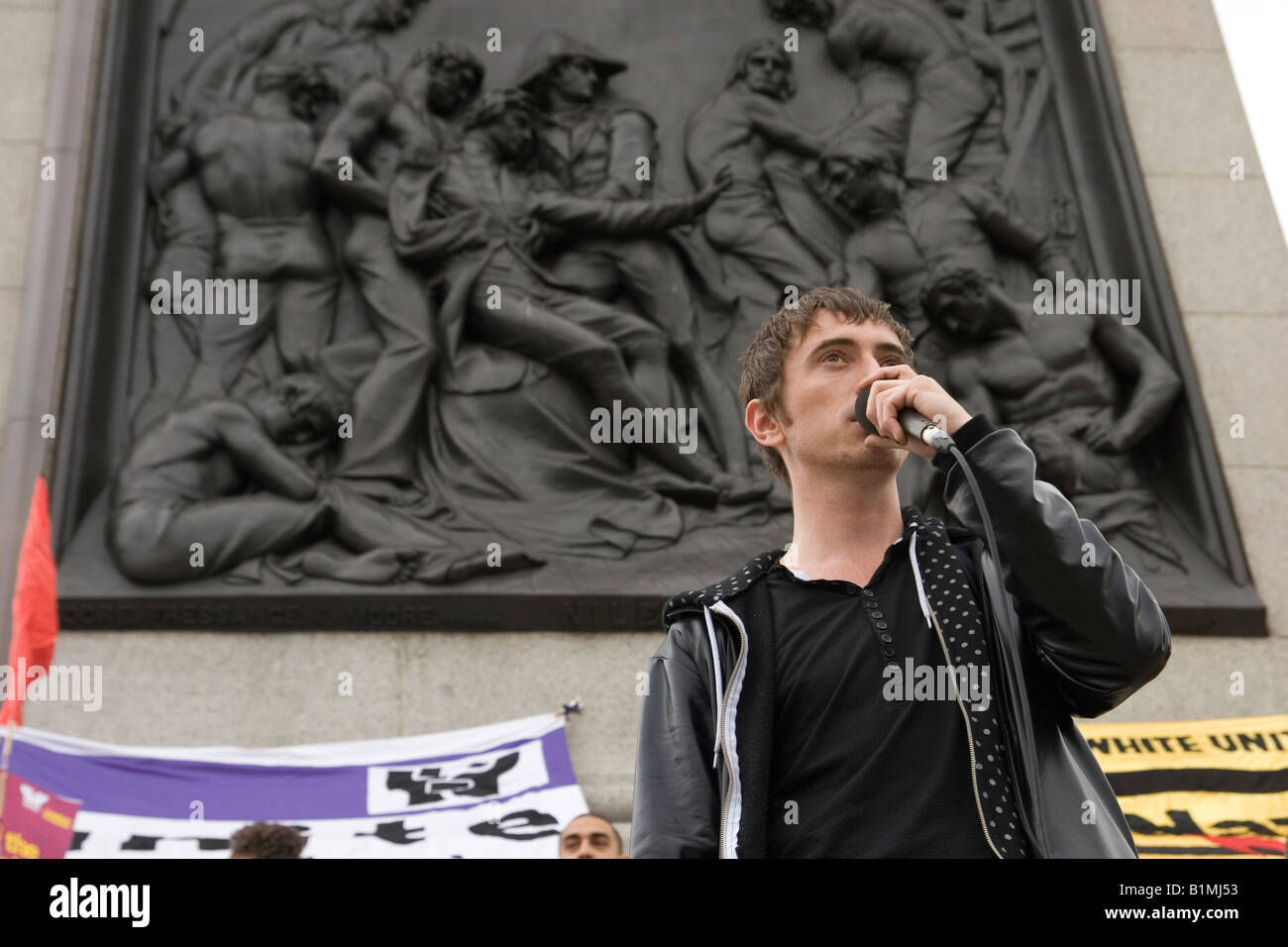 Babyshambles basist Drew McConnell at anti BNP rally Trafalgar Square ...