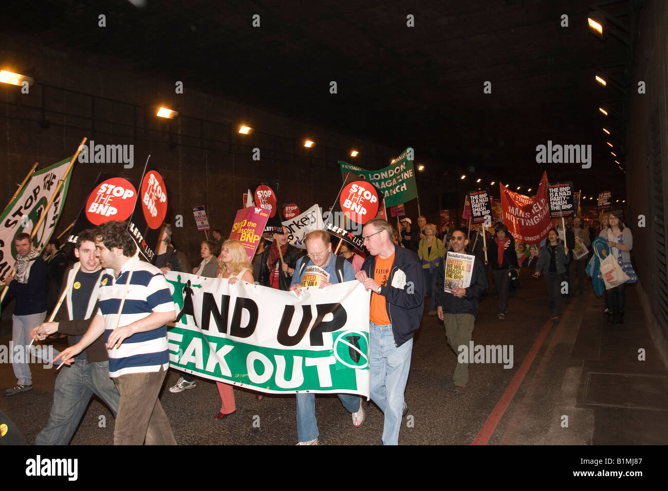 anti BNP rally passes under Blackfriers Bridge in London Stock Photo ...