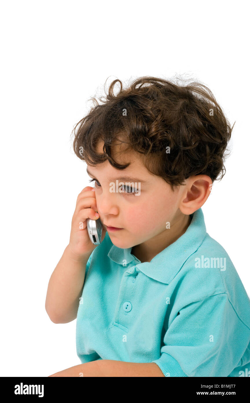 young boy talking on the phone isolated on white Stock Photo - Alamy