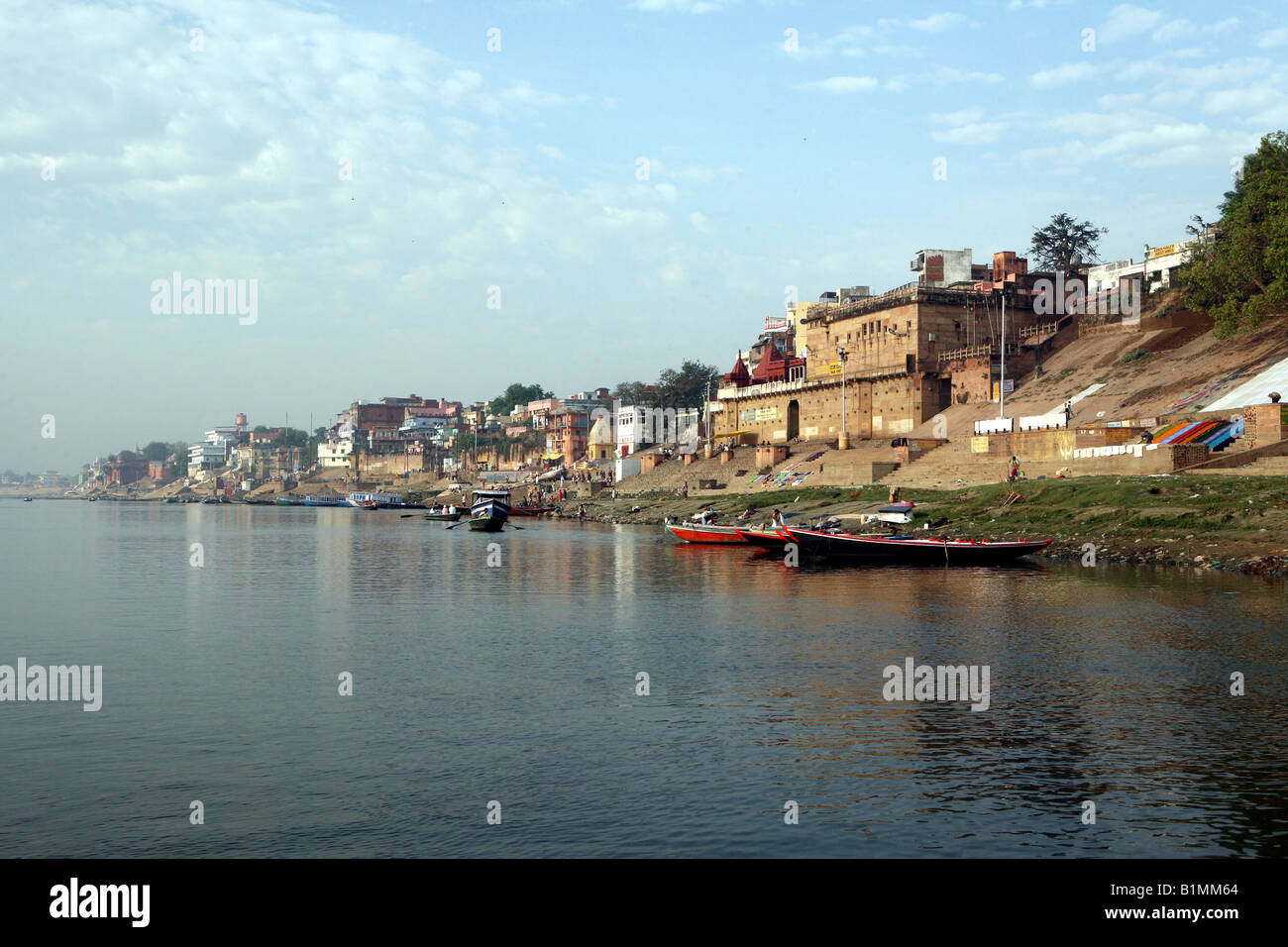 Raja Ghat by the Ganges at the holy city Varanasi Benares Uttar Pradesh ...
