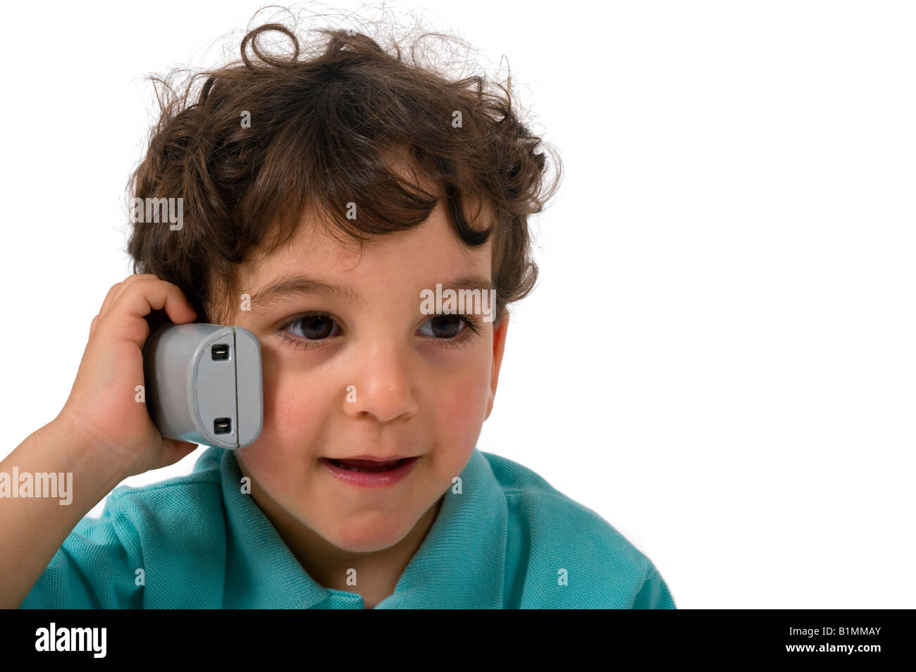 young boy talking the phone isolated on white Stock Photo - Alamy