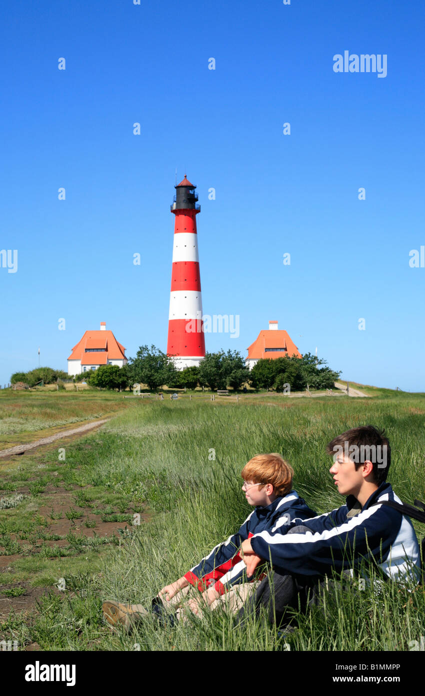 Westerhever Lighthouse, North Sea Coast, Schleswig-Holstein, Northern ...