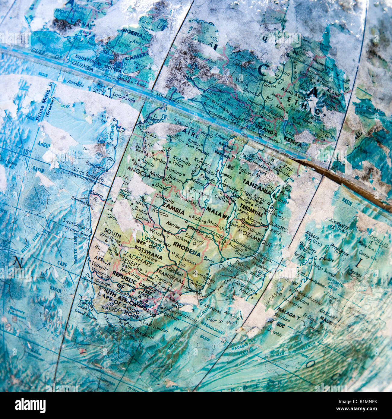 Old cracked and weathered globe focusing on Africa Stock Photo - Alamy