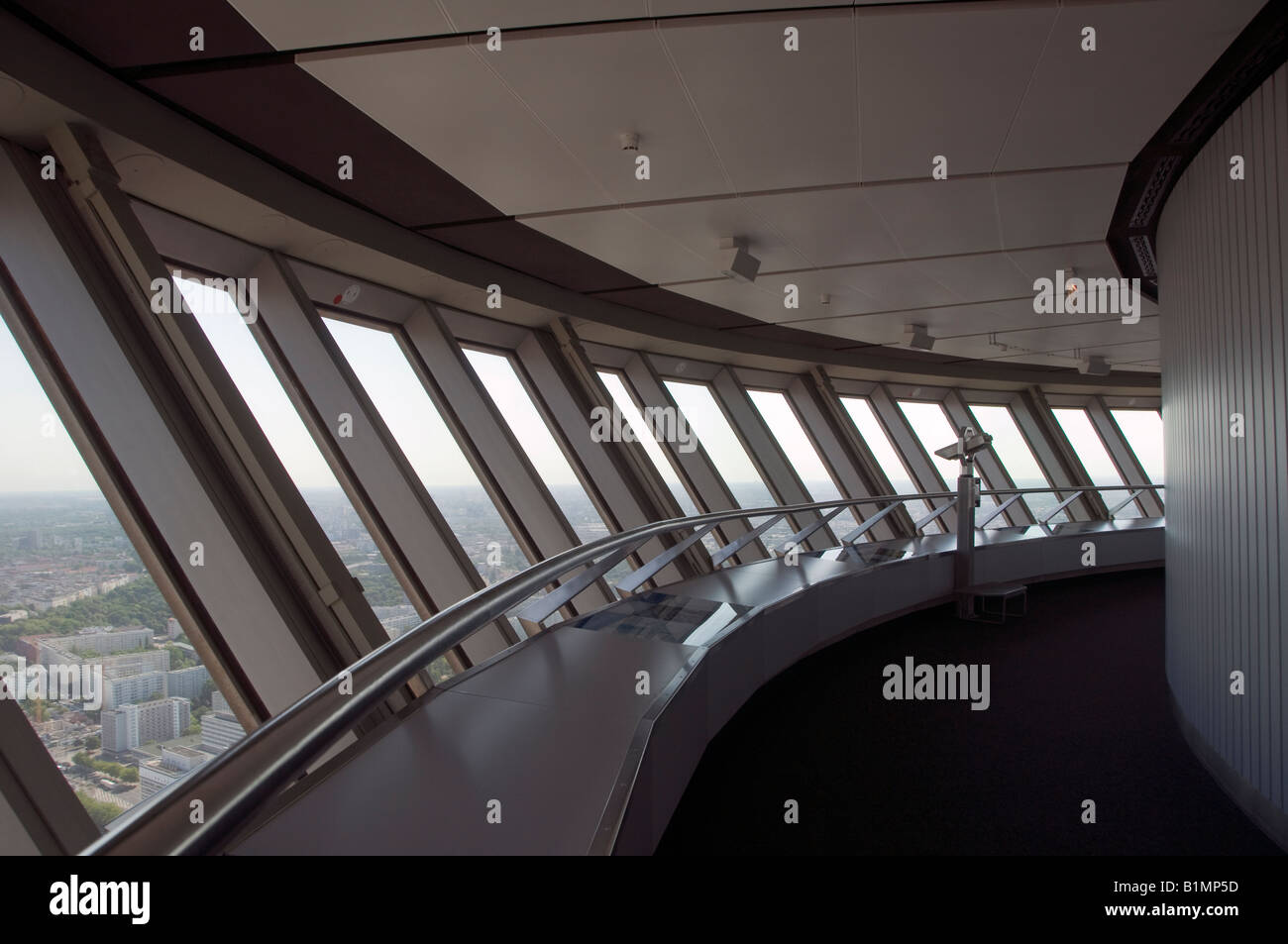 Observation deck atop the Fernsehturm communication antenna tower built ...
