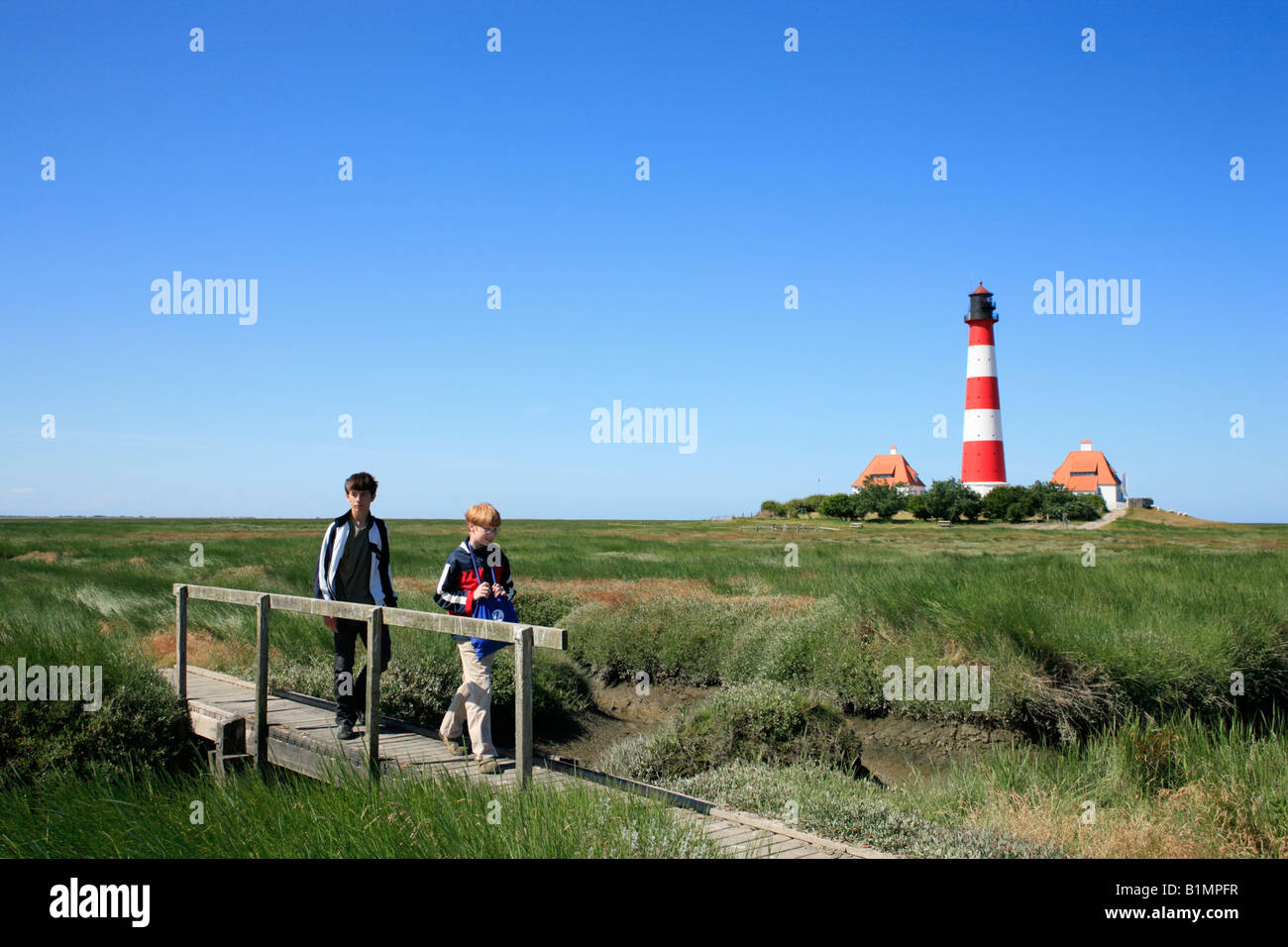 Westerhever Lighthouse, North Sea Coast, Schleswig-Holstein, Northern ...