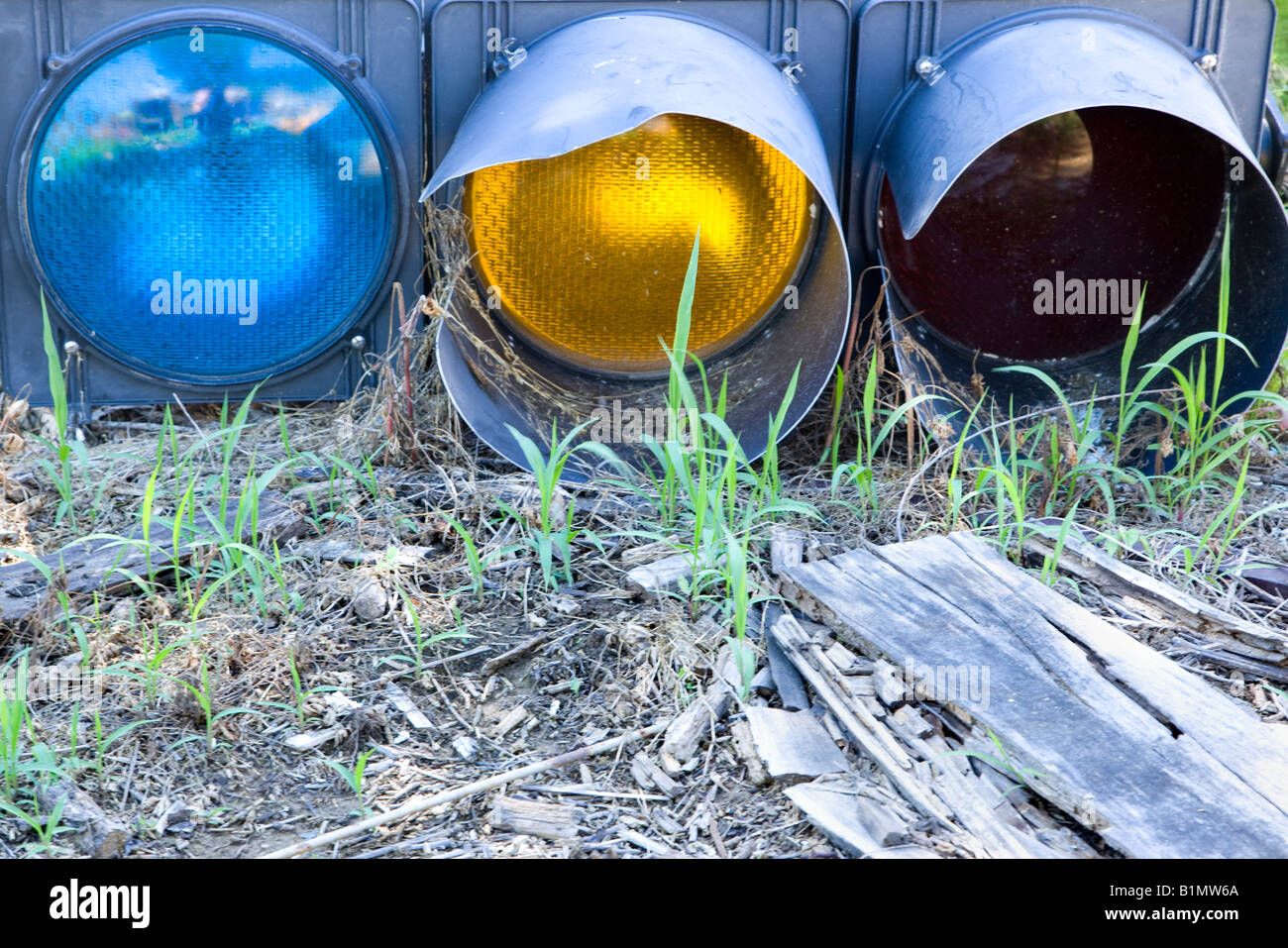 Old traffic light on ground Stock Photo - Alamy