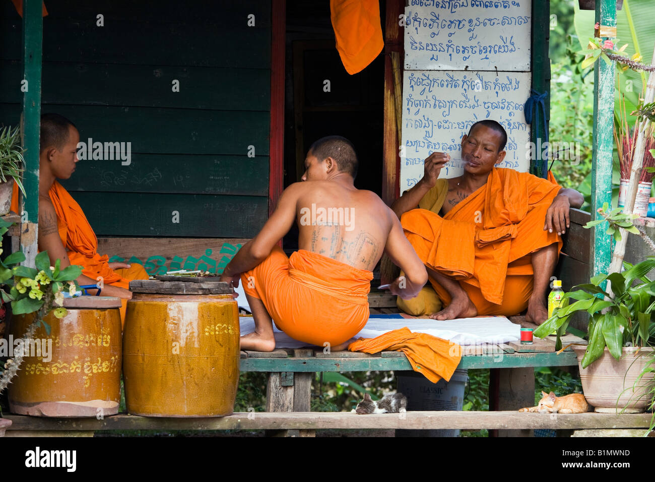Buddhist monks at Phnom Khram Pagoda.; Phnom Khram, Cambodia Stock ...
