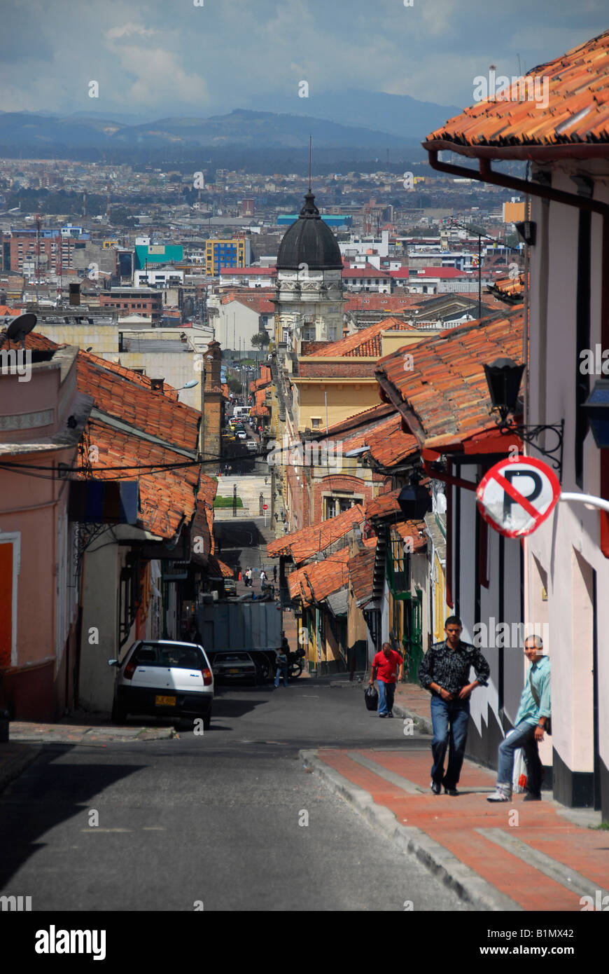 Pedestrian street in historic center of Bogota, Colombia, South America ...