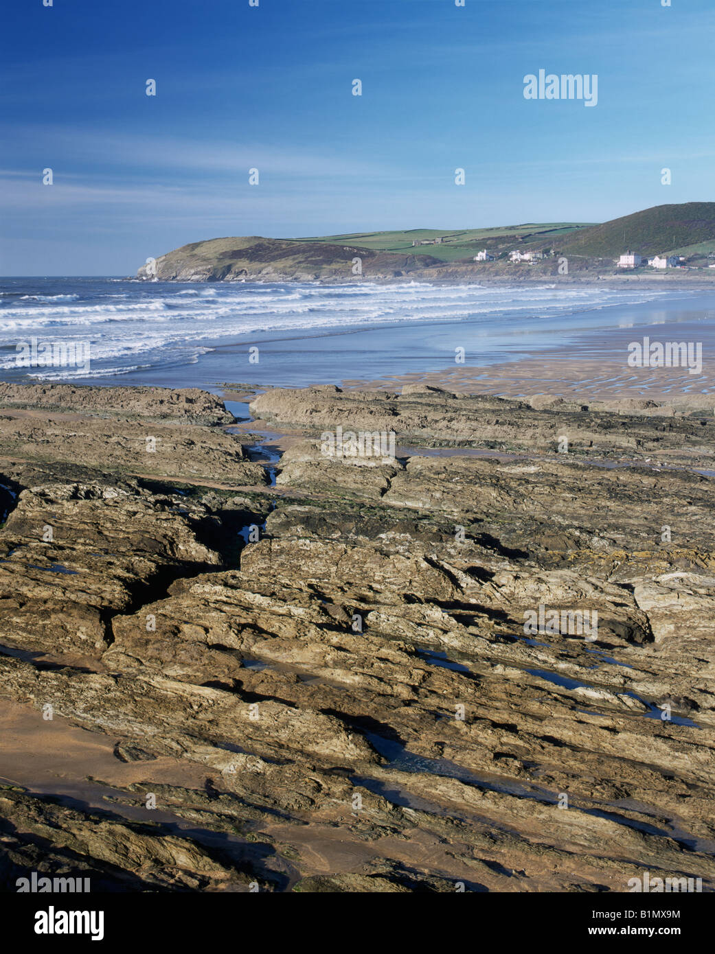 Croyde Bay and and the headland of Baggy Point, Croyde, Devon, England ...
