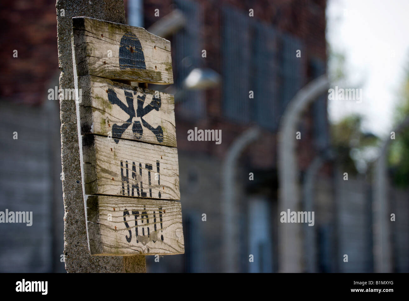 Halt sign in Auschwitz Stock Photo - Alamy
