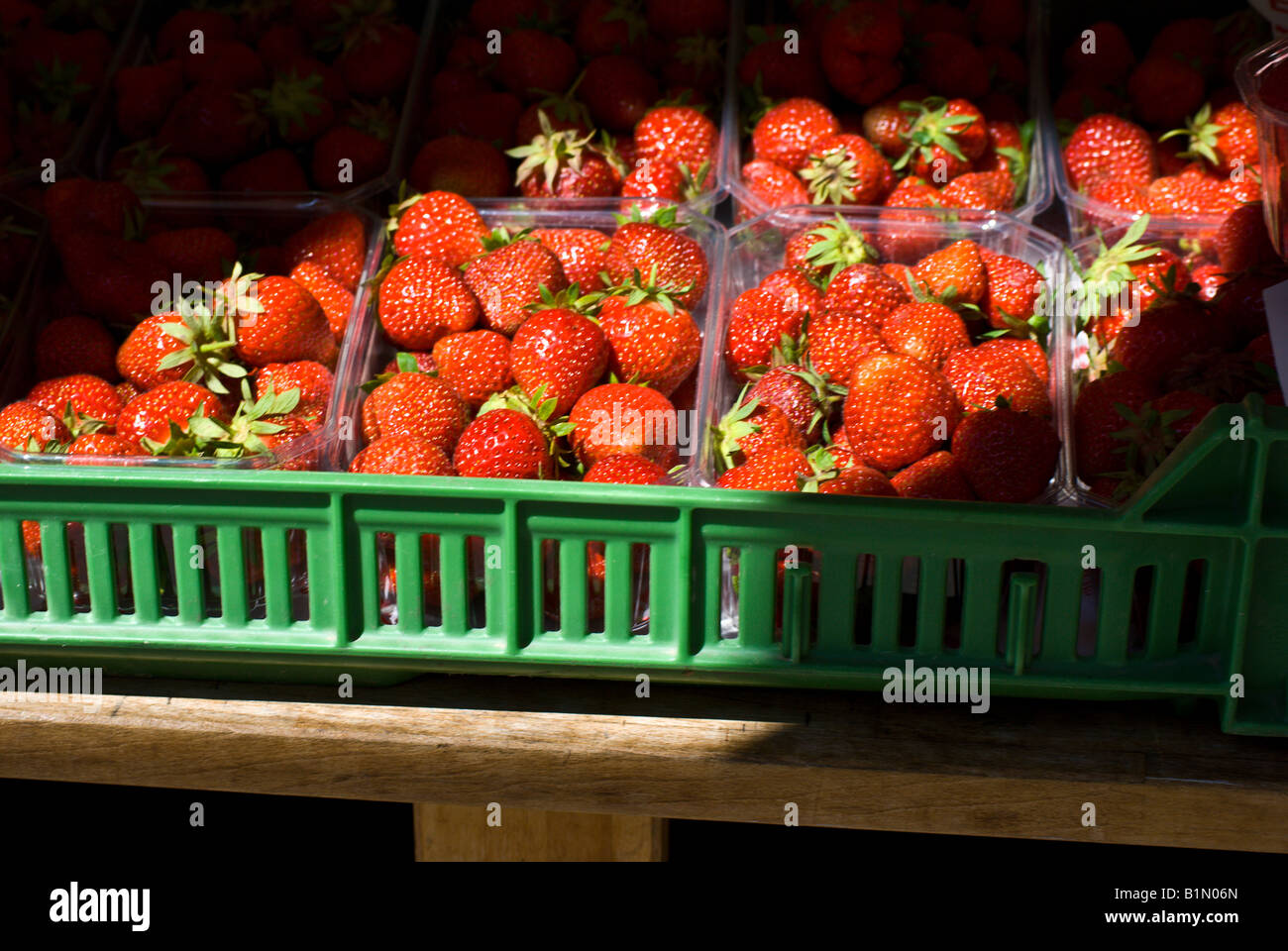 Tray of strawberries at the Saturday fruit and vegetable market Stock ...