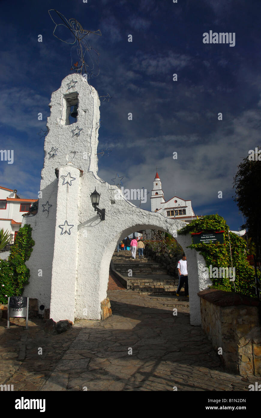 Gate and church on Monserrate, Bogota, Colombia, South America Stock ...