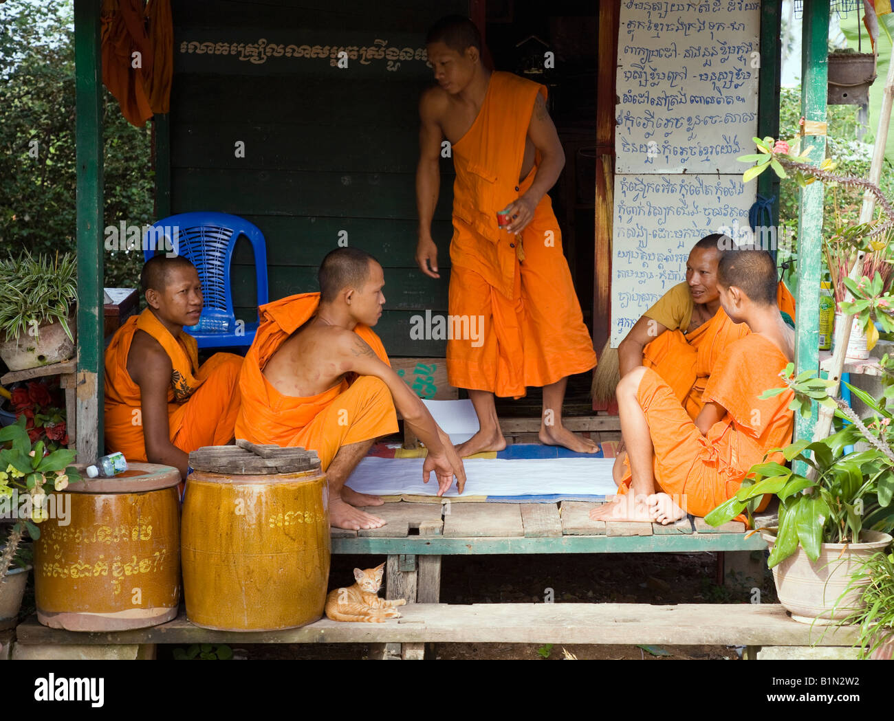 Buddhist monks at Phnom Khram Pagoda.; Phnom Khram, Cambodia Stock ...