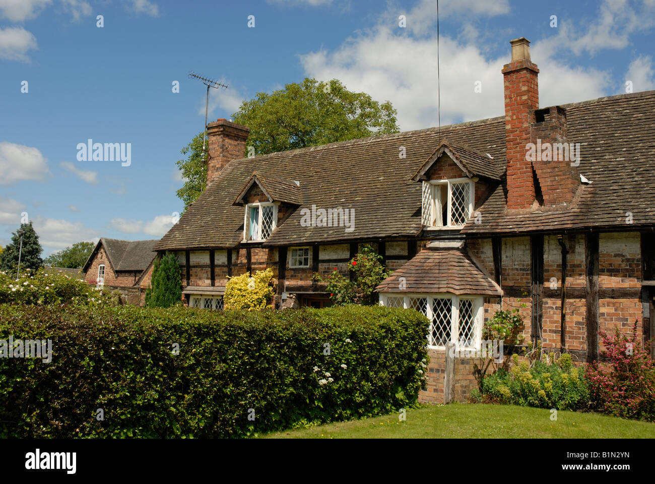 Jacobean cottages, Bromfield, Shropshire Stock Photo - Alamy