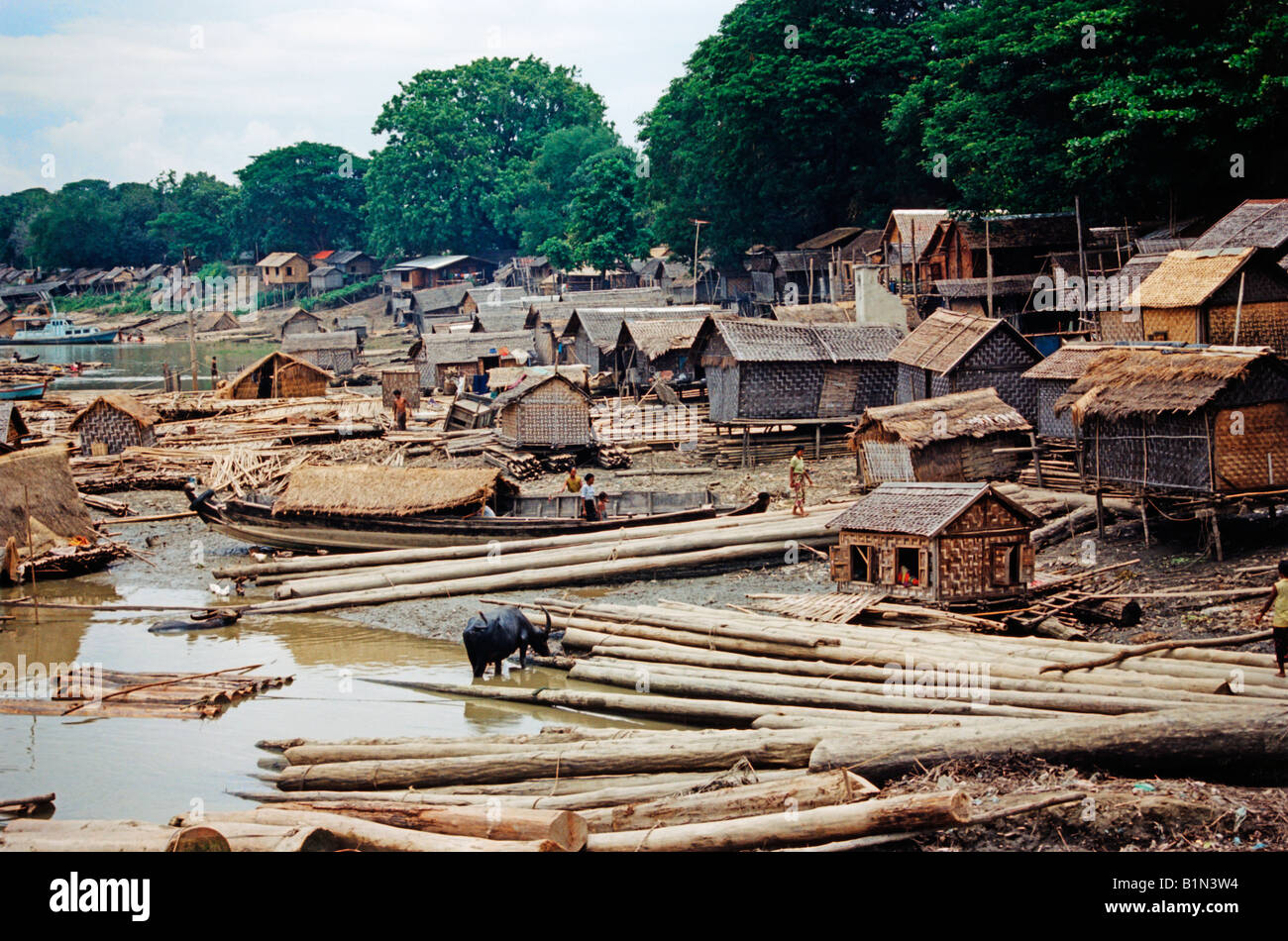 Myanmar Burma Mandalay Traditional Logging Village And River Life Stock ...