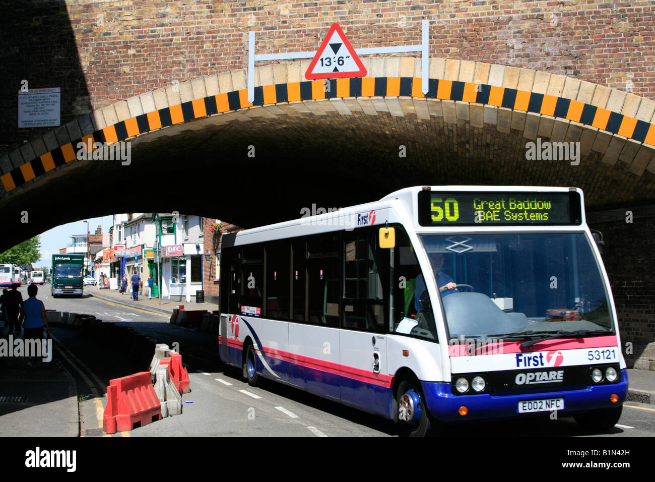 bus passing under low railway bridge network rail chelmsford essex town ...