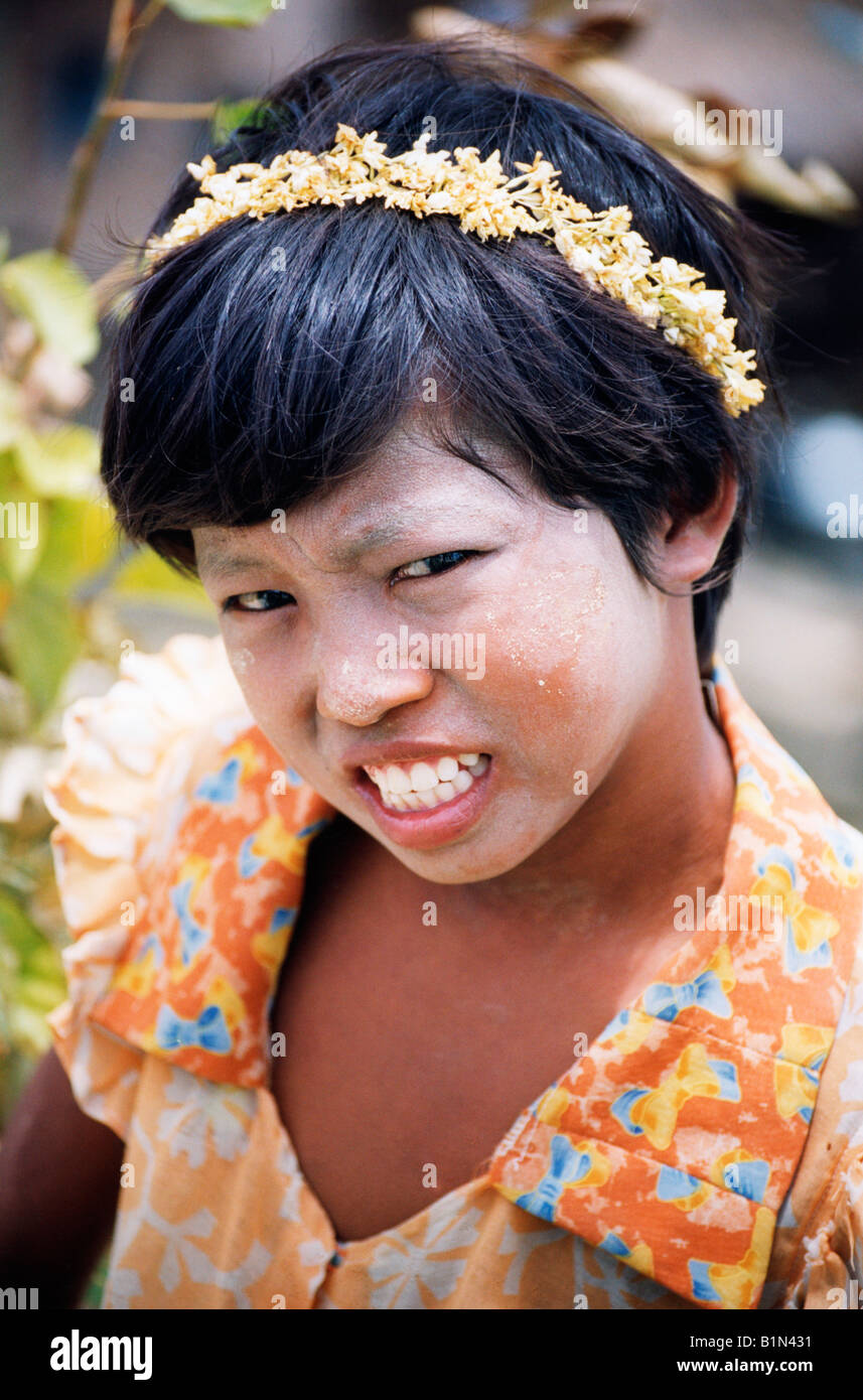 Myanmar Burma Mandalay Young Burmese Girl With Flowers In Her Hair ...