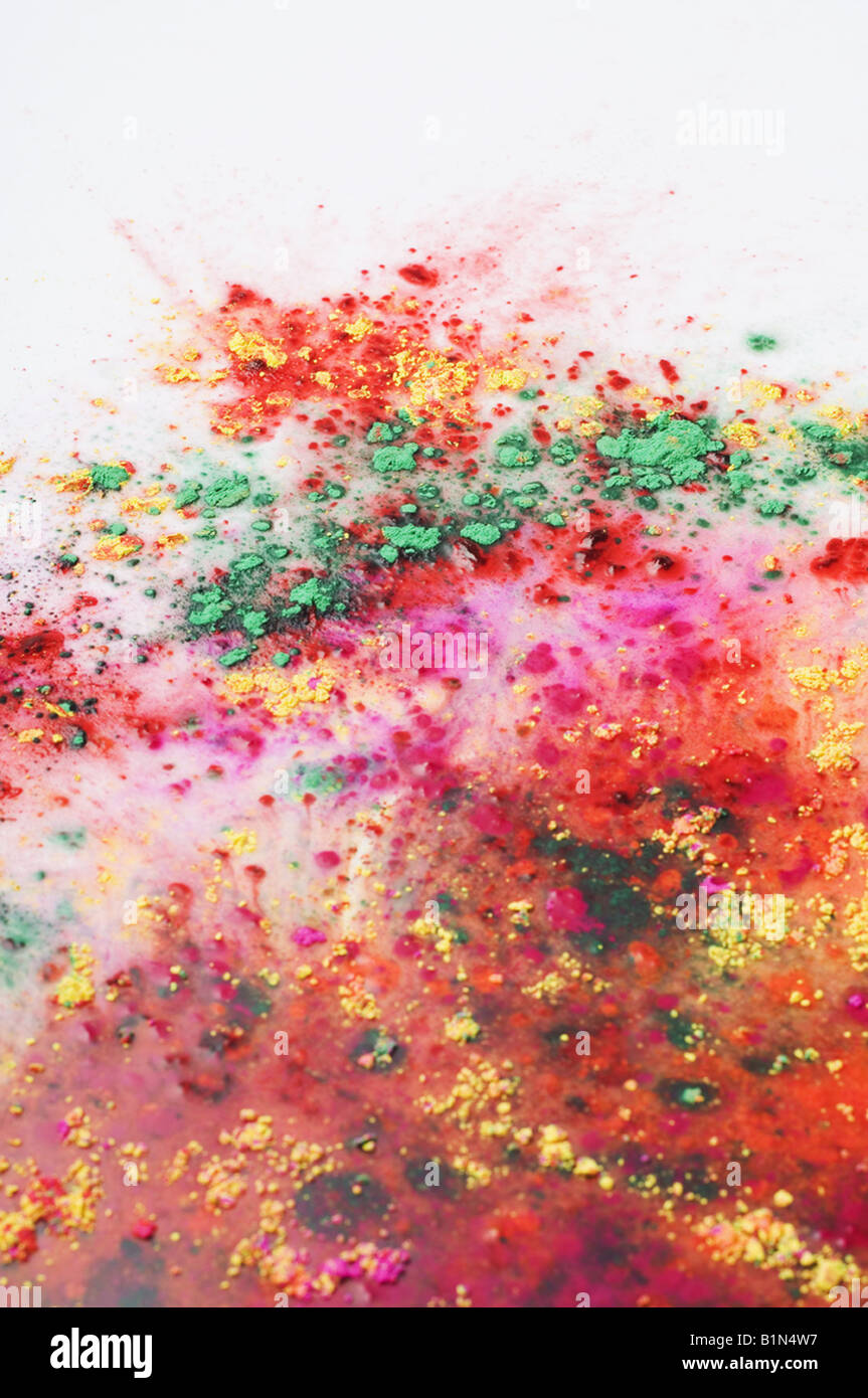 High angle view of multi-colored powder paint spread on the floor Stock ...
