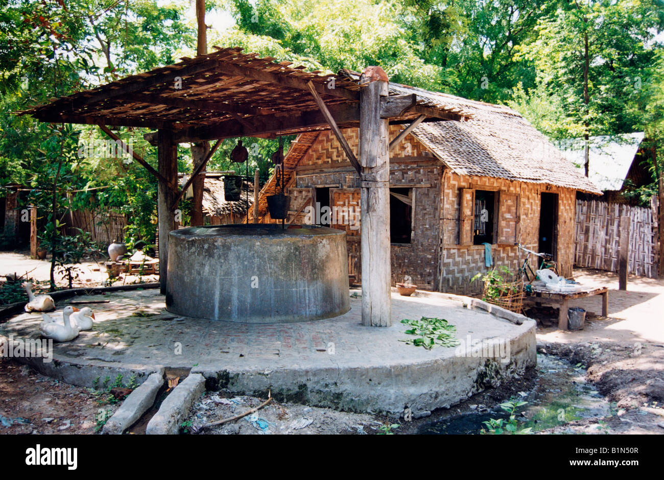 Myanmar Burma Amarapura Family Well And Traditional House Built Of ...
