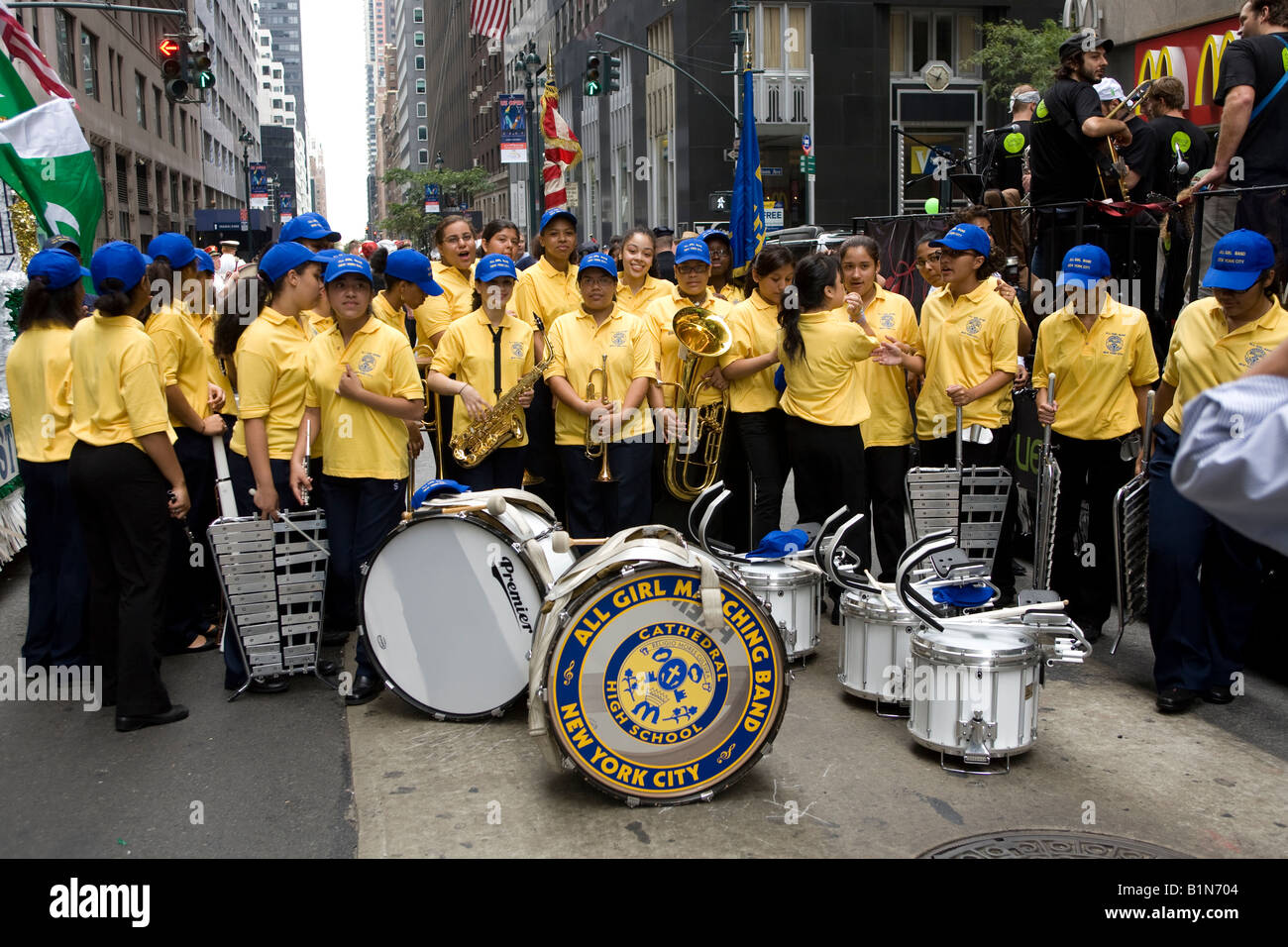 The Cathedral High School All Girls Marching Band getting ready to ...