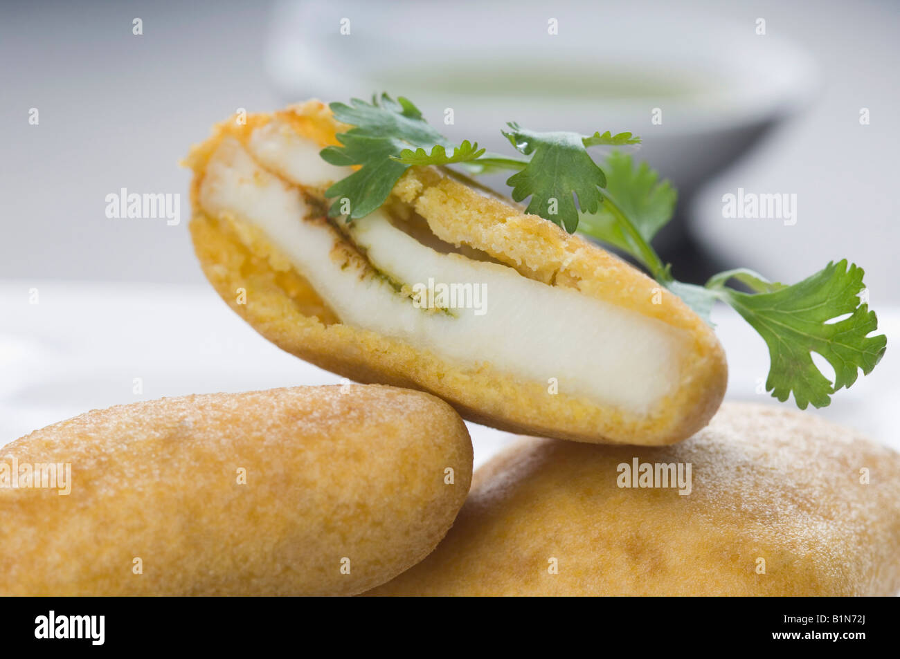 Close-up of three bread pakoras Stock Photo - Alamy
