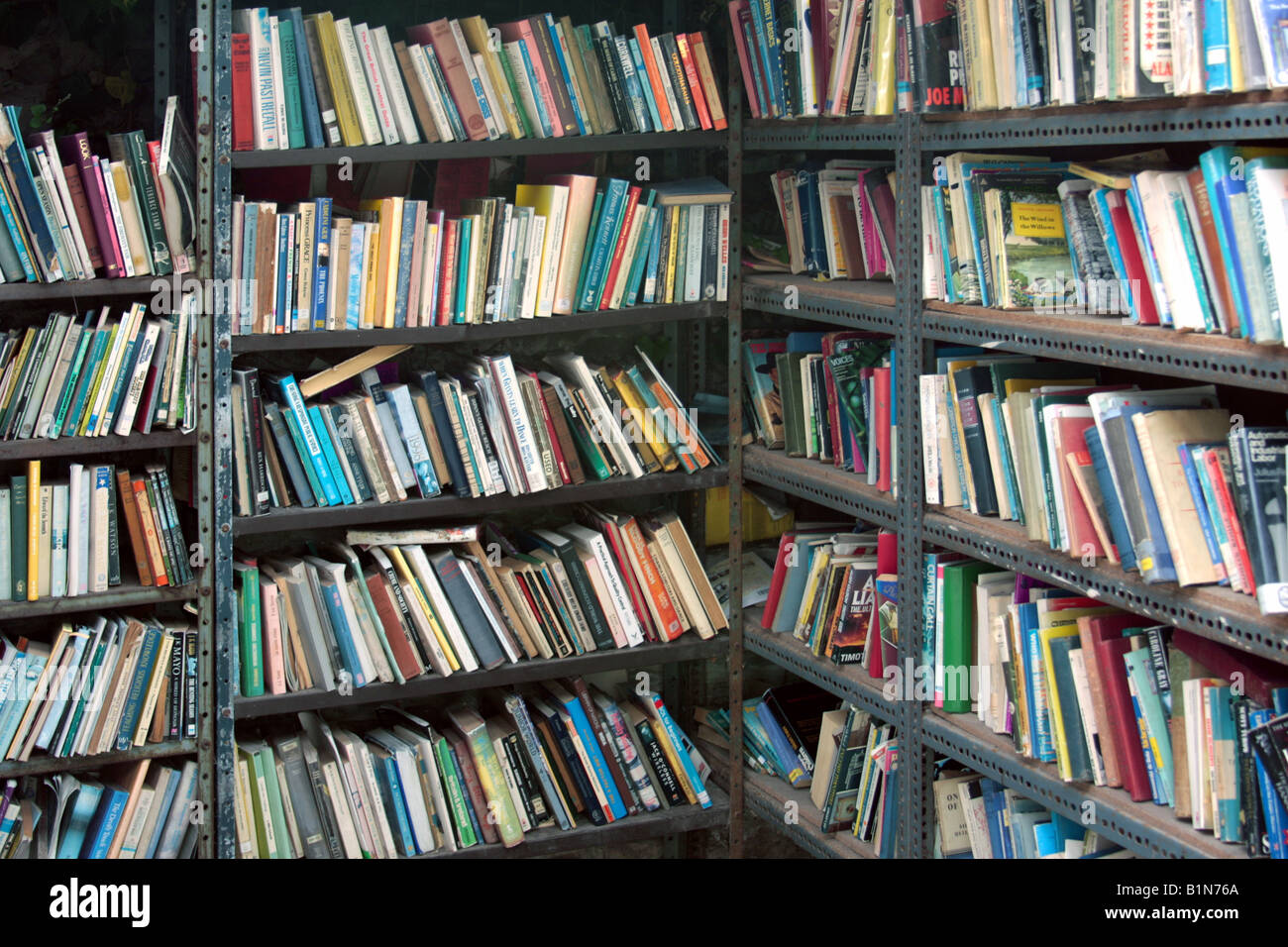 Old books on a rack at Hay on Wye Stock Photo - Alamy