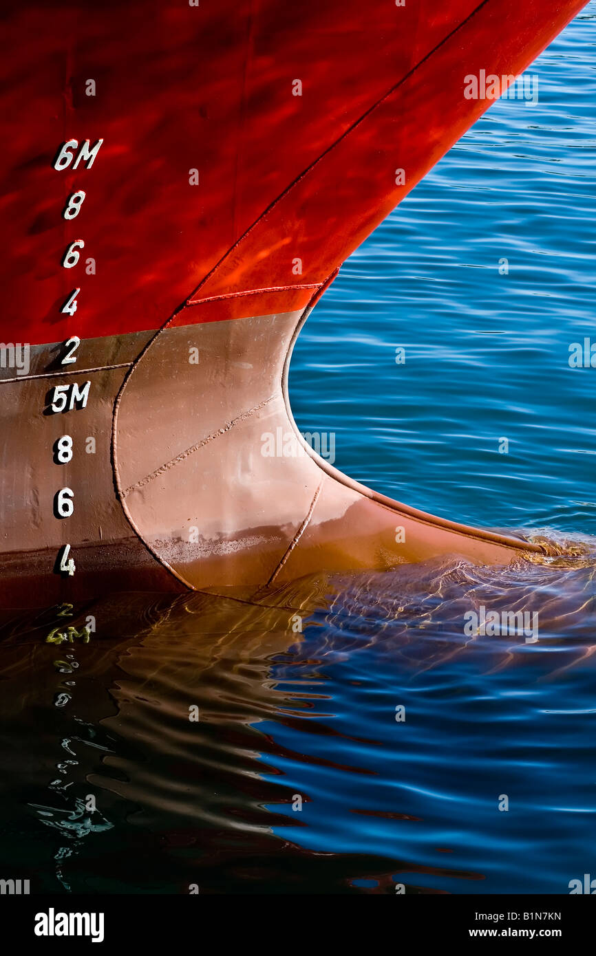Red Boat Hull with depth guage Stock Photo - Alamy