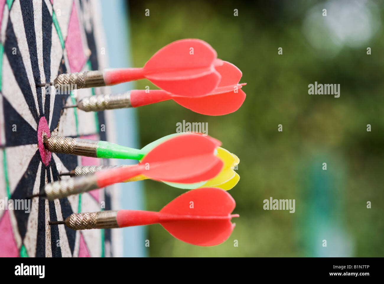 Close-up of darts on a dartboard Stock Photo - Alamy