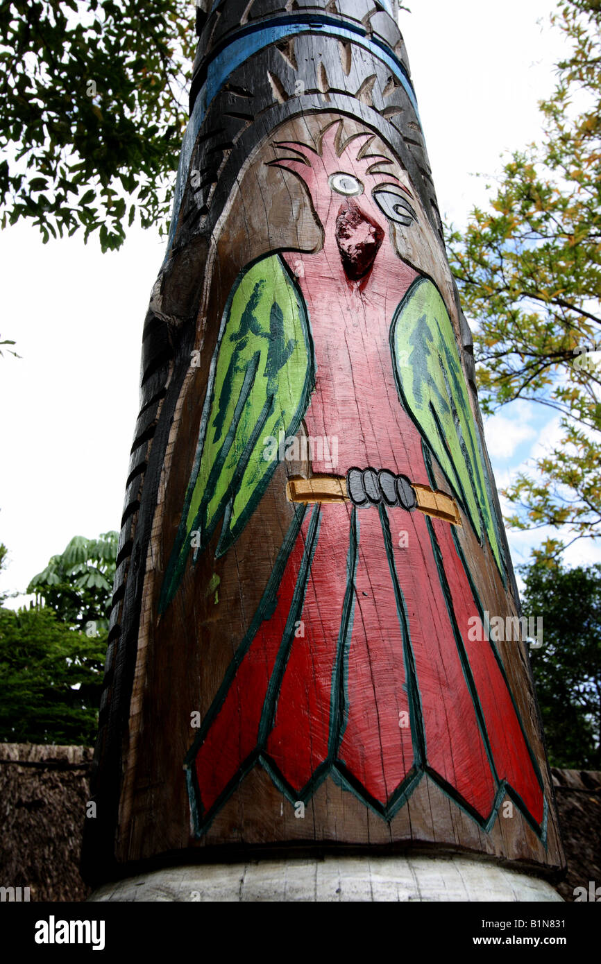 GRAPHIC DESIGN ON TIMBER TOTEM POLE IN FIJIAN TRIBAL VILLAGE VERTICAL ...