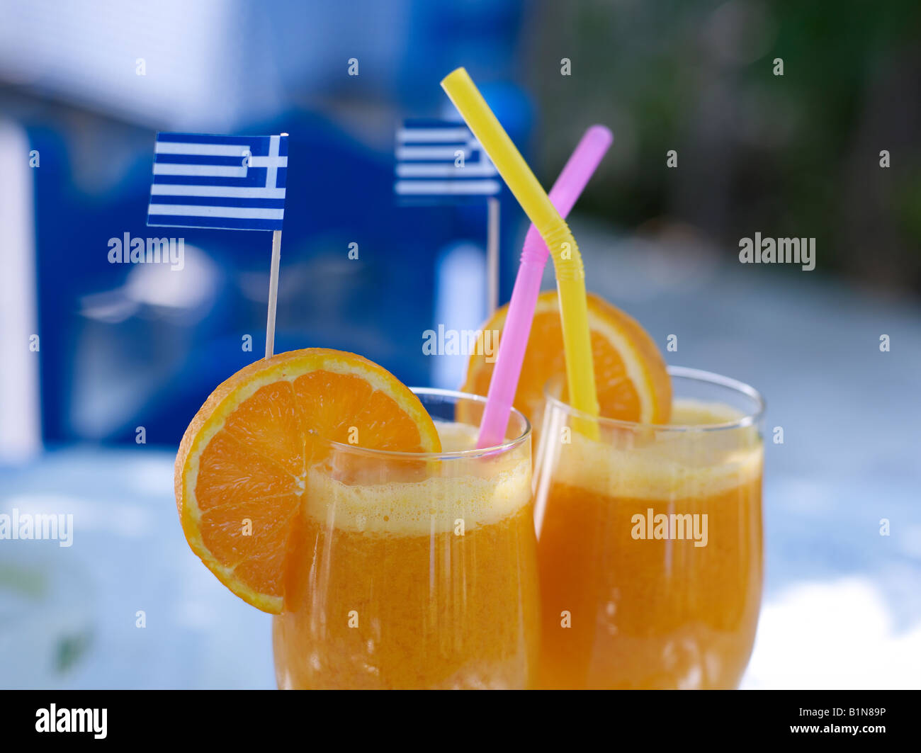 Orange juice drinks in a Greek tavern Stock Photo - Alamy