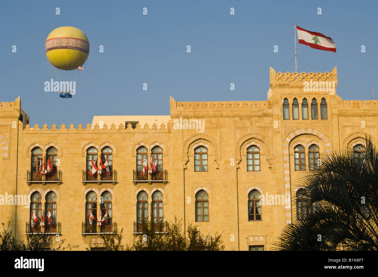 The Beirut Municipality building with tourist observation balloon Stock ...