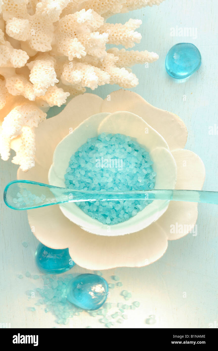 Light blue bath salt Stock Photo - Alamy