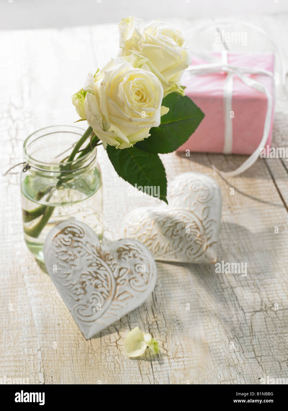 White roses and white hearts Stock Photo - Alamy