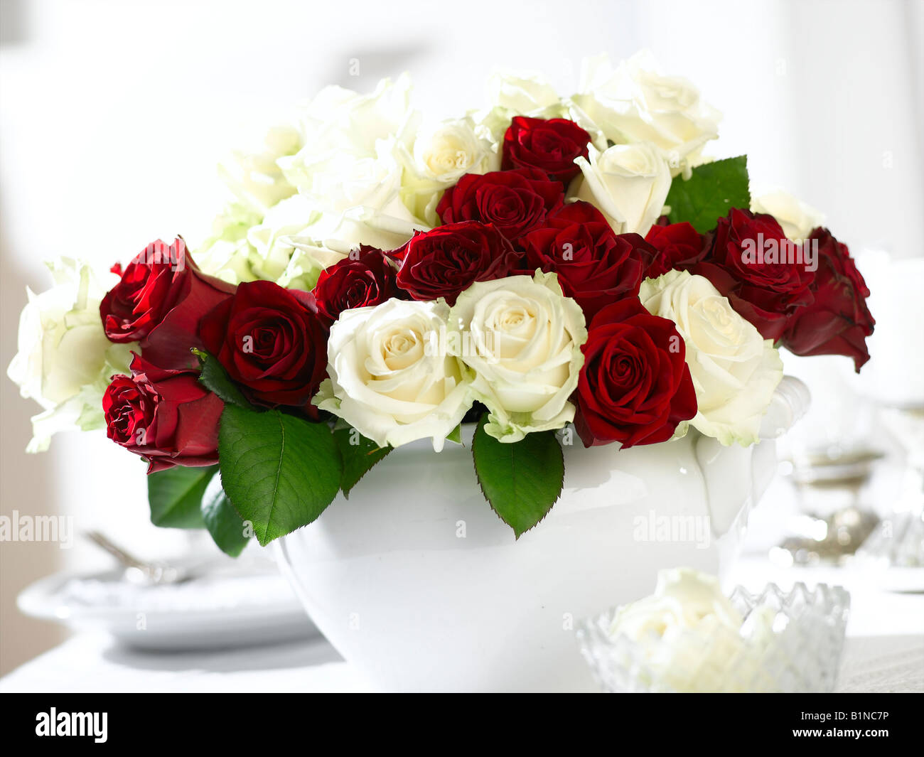 White and red rose bouquet Stock Photo - Alamy