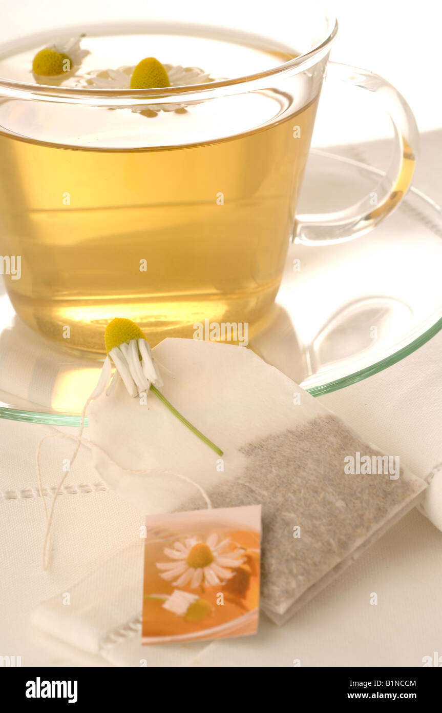 Camomile tea with camomile blossoms in a tea bag Stock Photo - Alamy