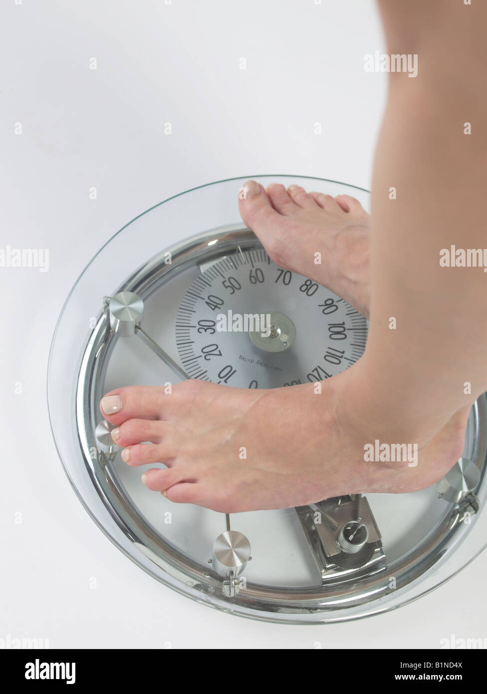 Woman on the bathroom scale, feet Stock Photo - Alamy