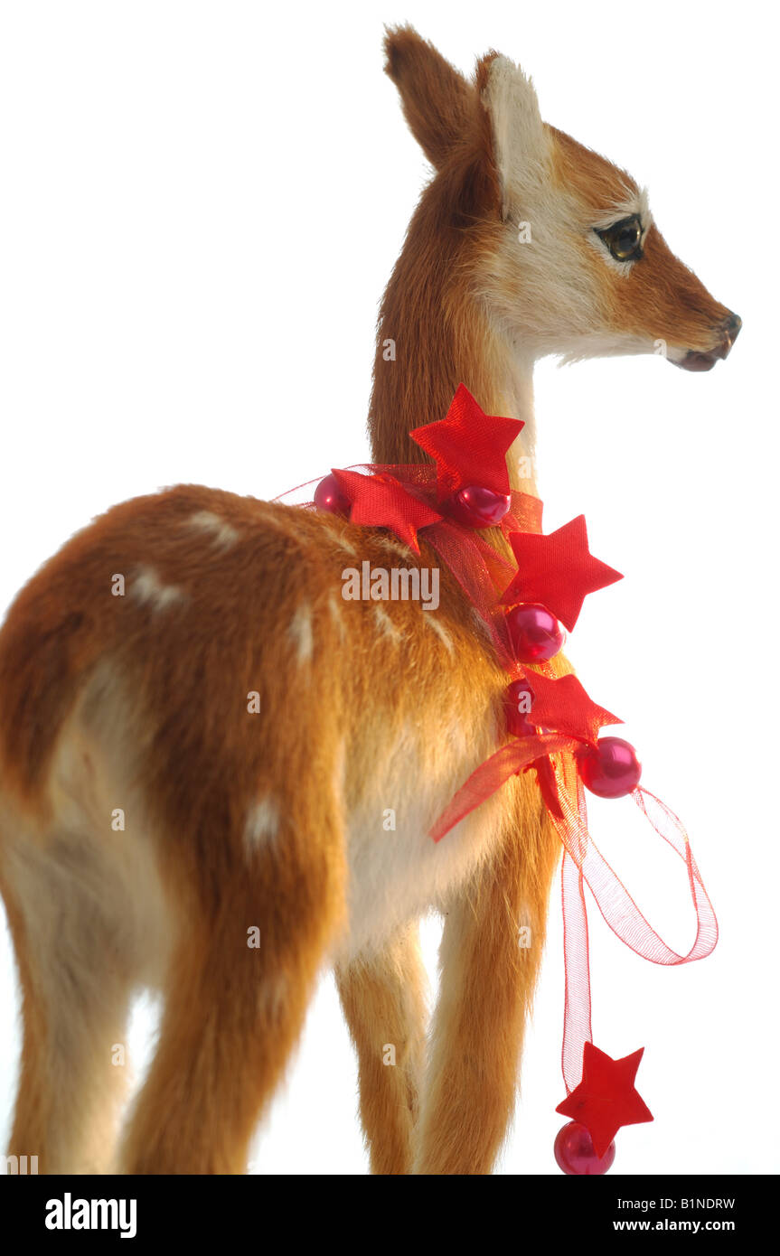 Deer with red Christmas deer Stock Photo - Alamy