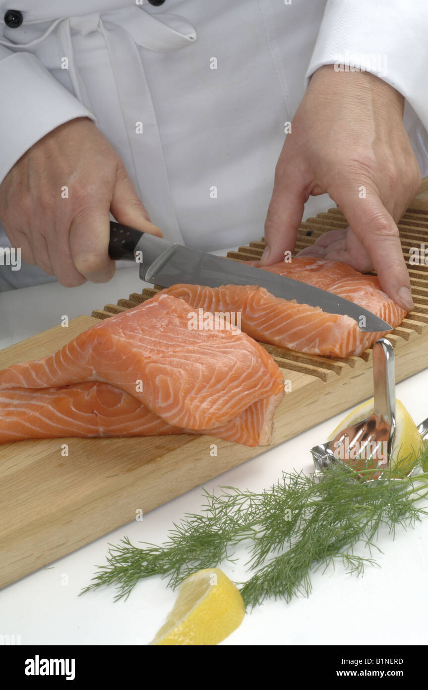 Preparation of salmon Stock Photo - Alamy