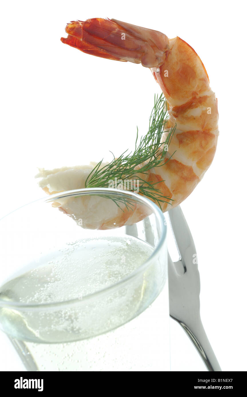 Shrimp on a fork Stock Photo - Alamy
