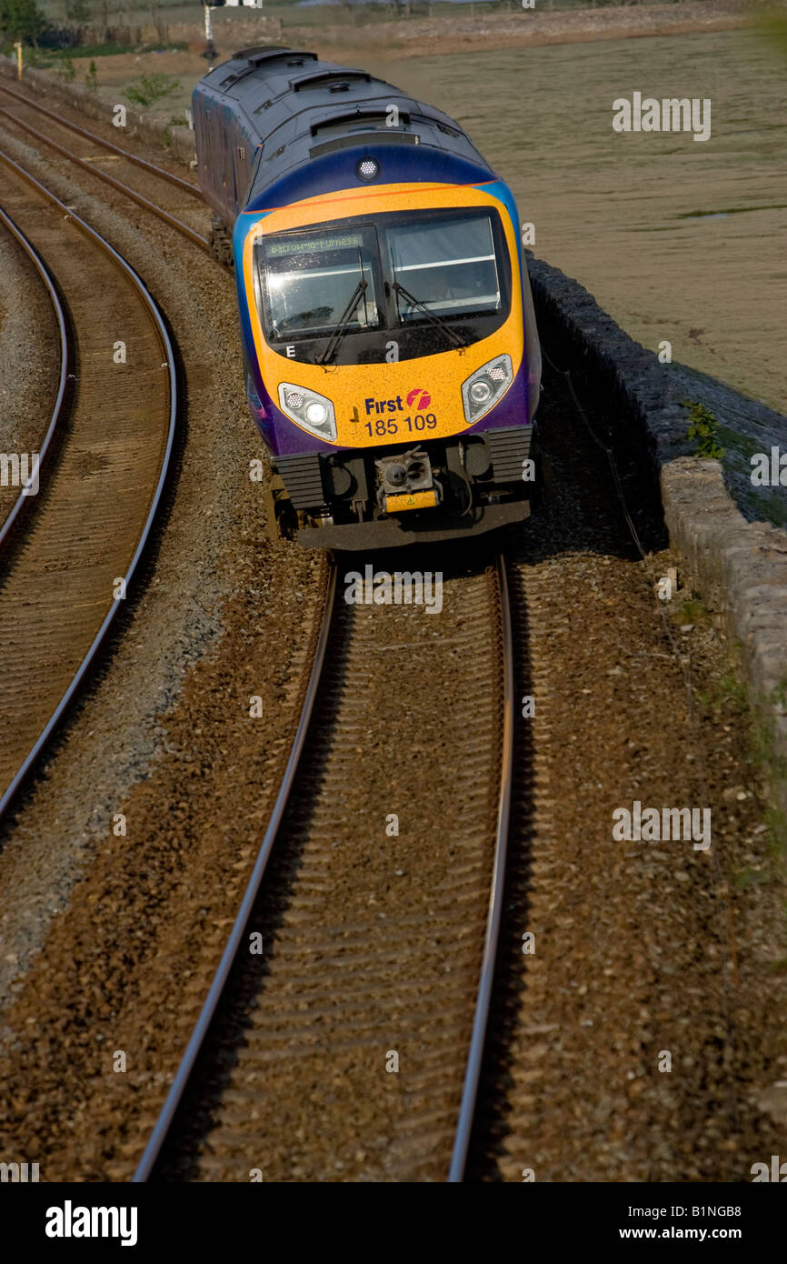 Diesel train Trans Pennine express near Grange over Sands Stock Photo ...
