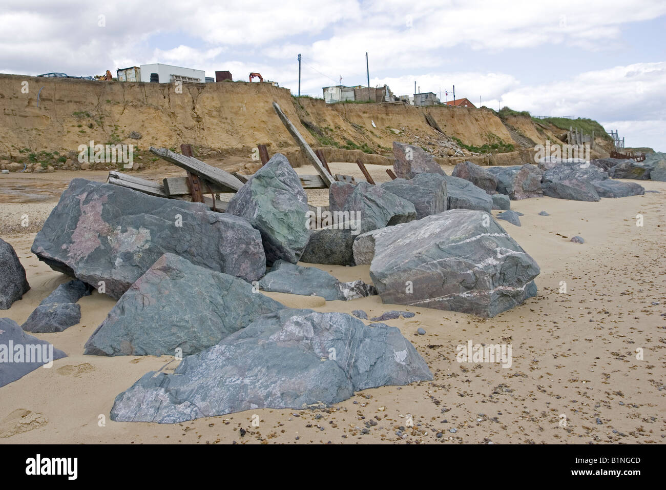 Rocks dumped on beach to reduce severe coastal erosion Happisburgh ...
