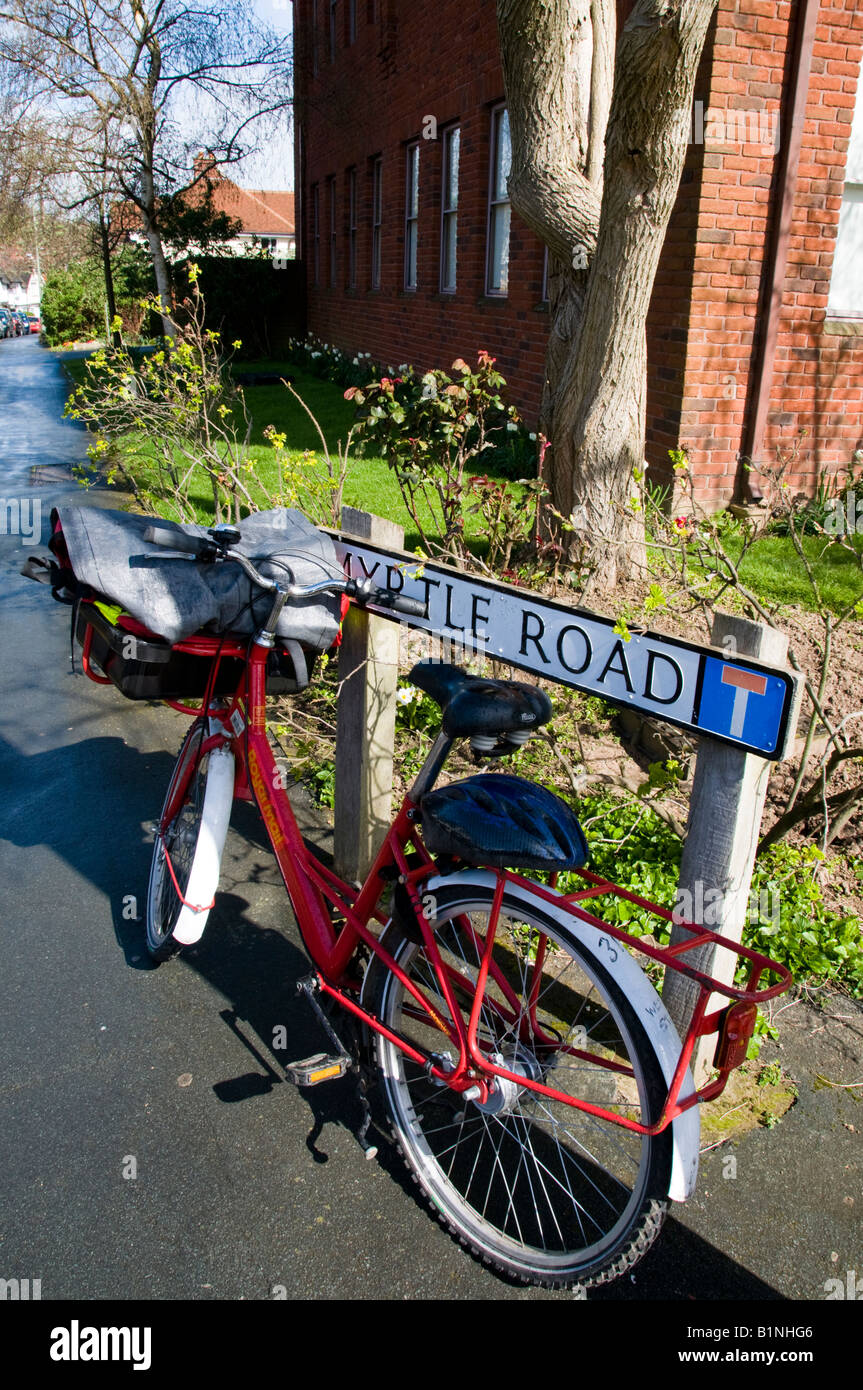 Myrtle Road sign and Royal Mail bicycle, Dorking, Surrey, England Stock ...