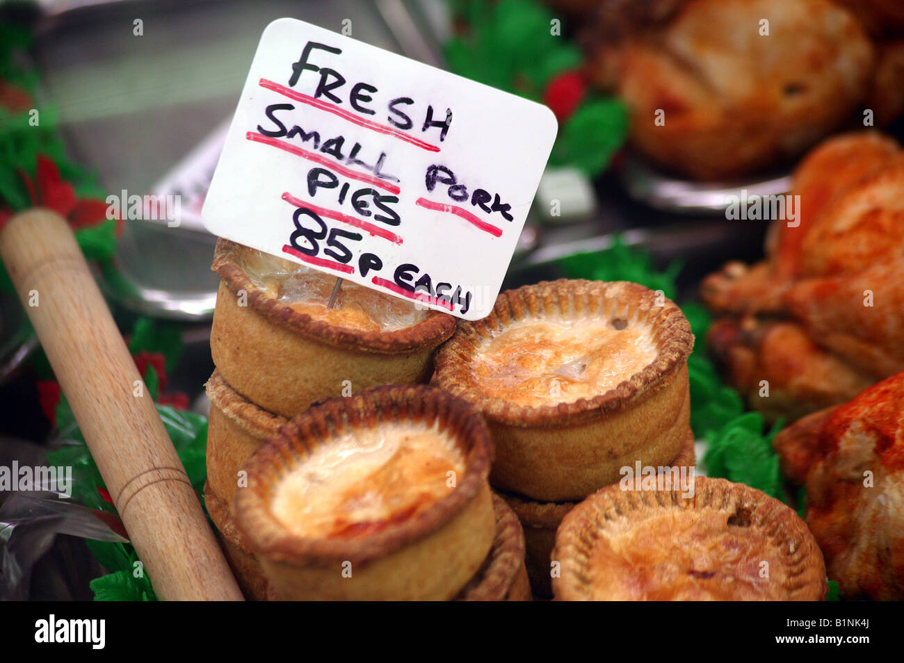 Pork pies in butchers display Stock Photo - Alamy