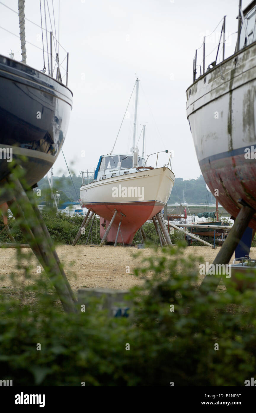 yacht boats in boatyard near Bucklers Hard in Hampshire England UK ...