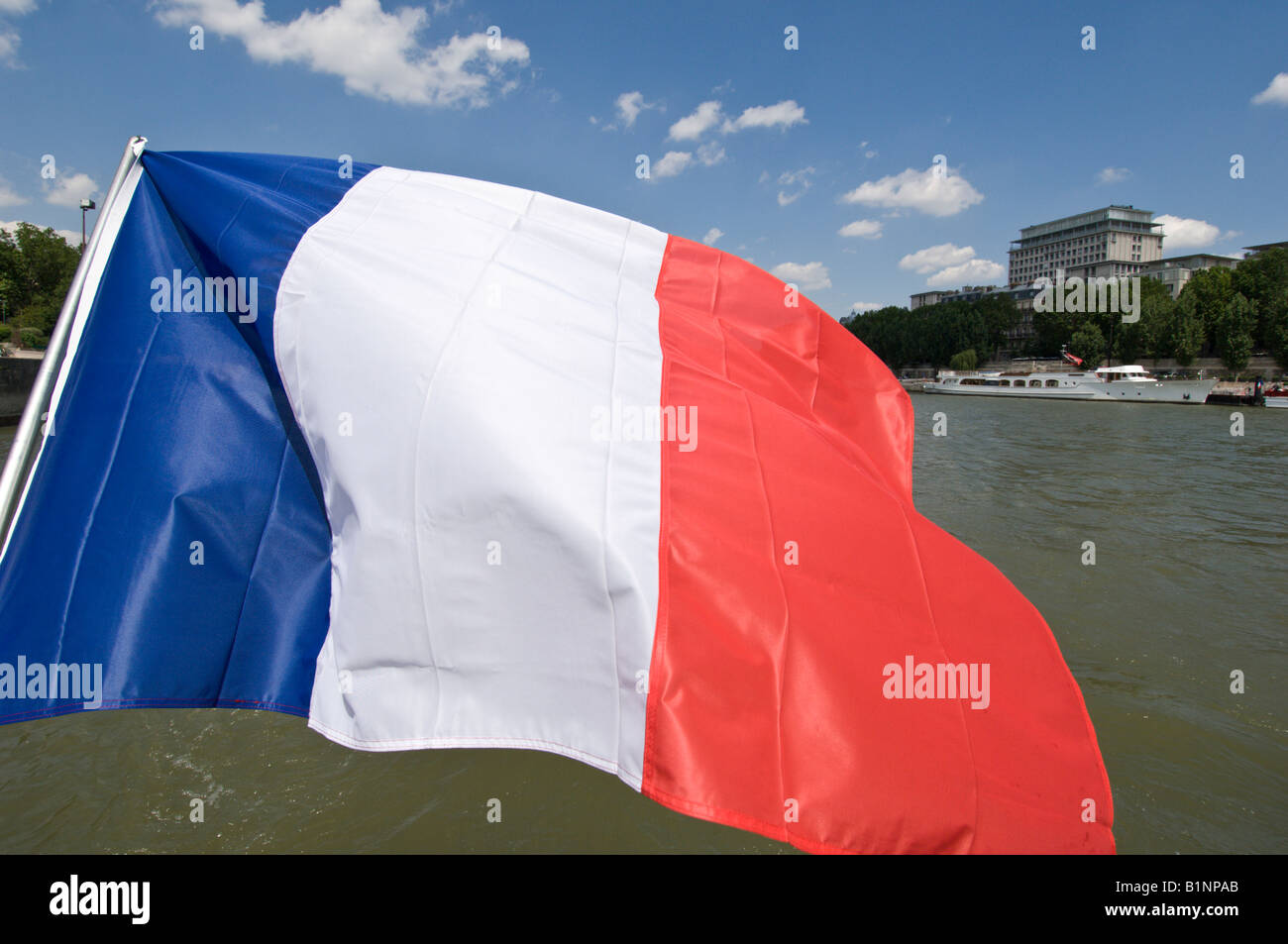 French flag on boat on River Seine Paris France Stock Photo - Alamy