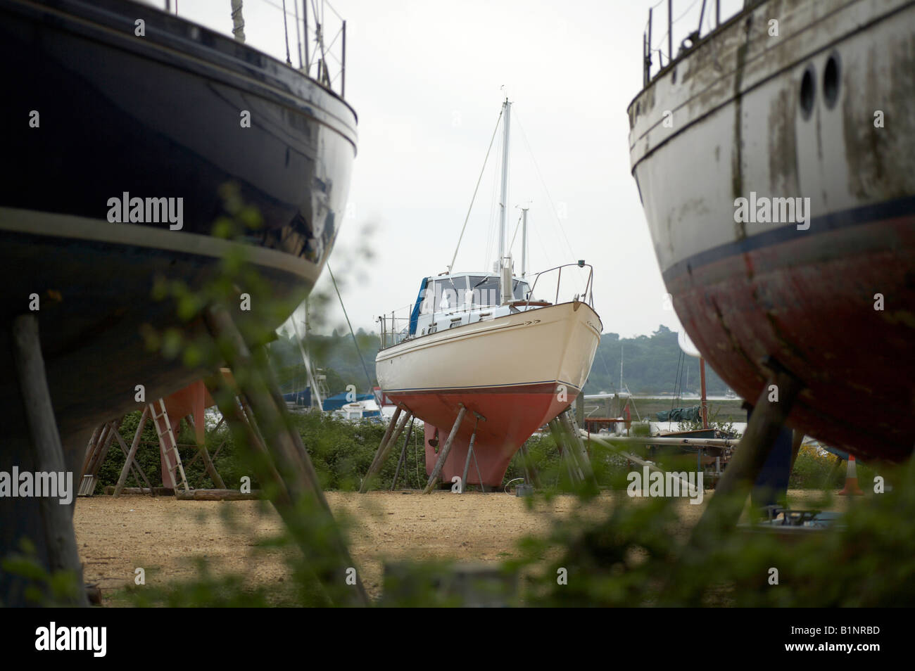 yacht boats in boatyard near Bucklers Hard in Hampshire England UK ...