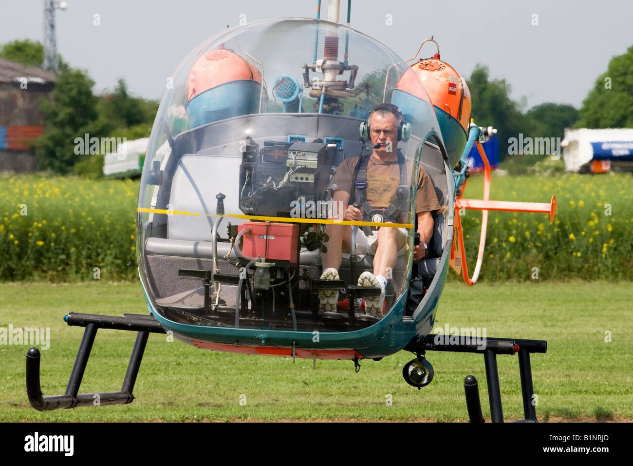 Westland Bell 47G-4A G-AXKX hovering just above the ground at Breighton ...