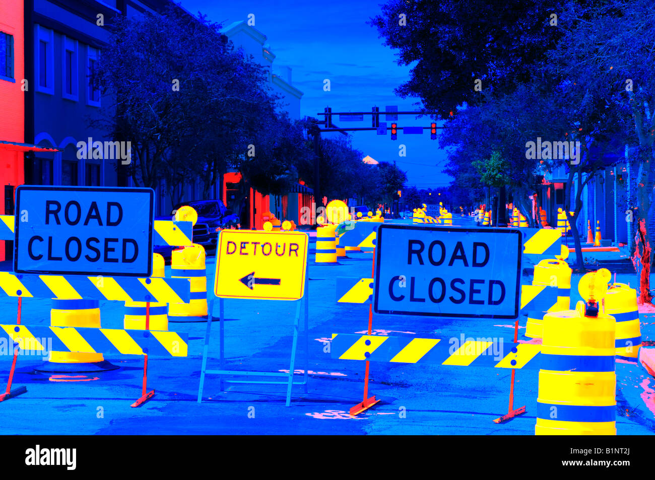 computer enhanced view of detour signs Stock Photo - Alamy
